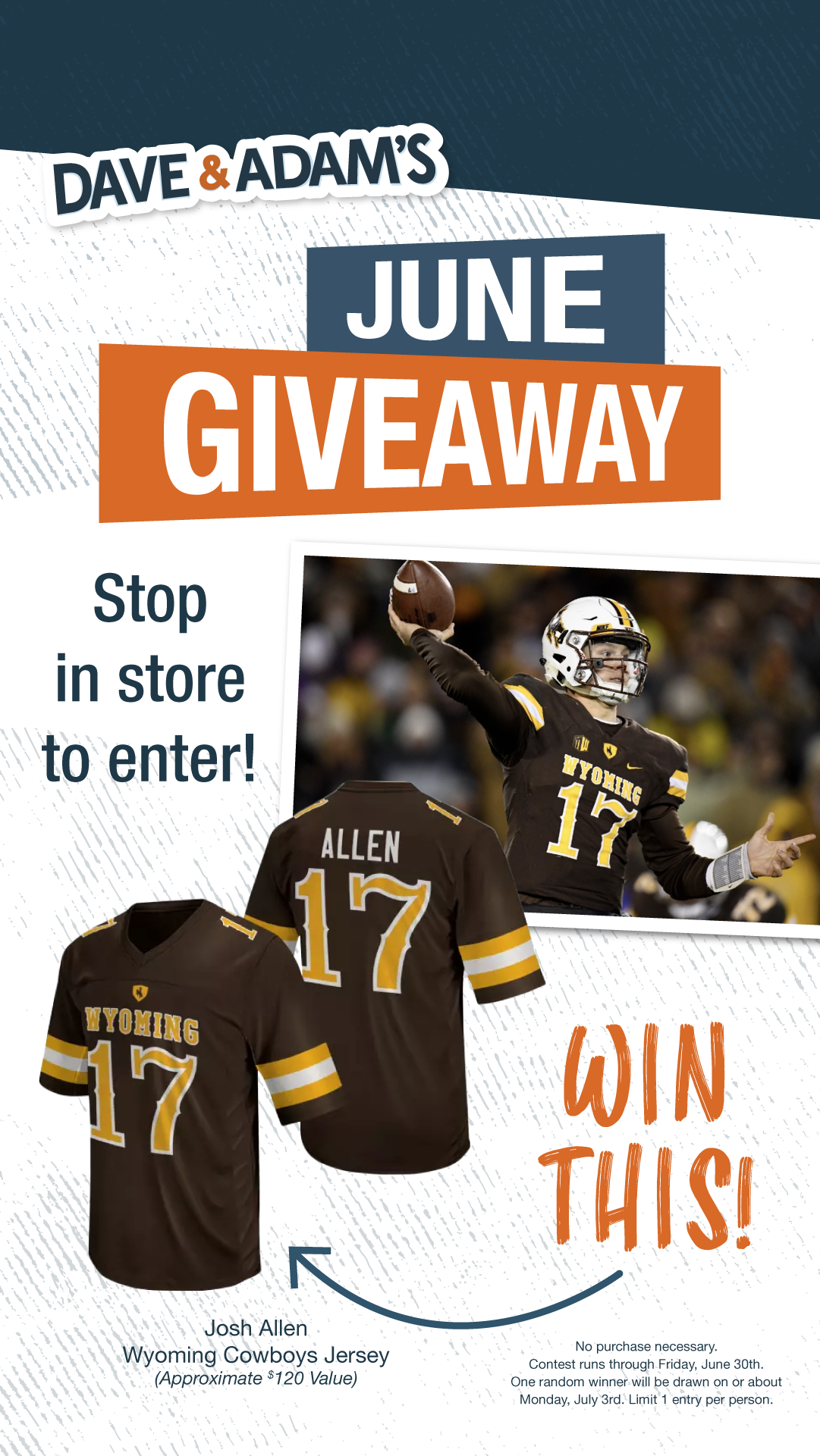 June Giveaway: Josh Allen Wyoming Cowboys Jersey – Dave and Adam's Store